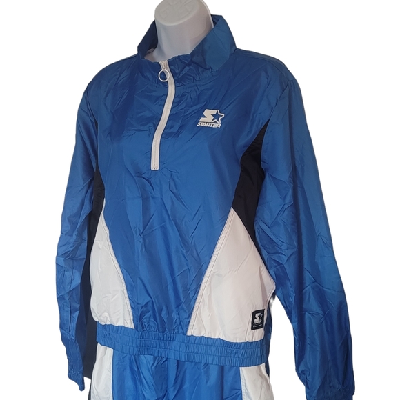 STARTER | Pants & Jumpsuits | Starter Colorblock Blue Quarter Zip Crop ...